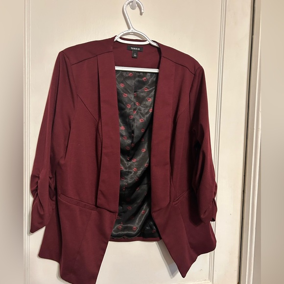 torrid | Jackets & Coats | Torrid Burgundy Open Front Blazer | Poshmark
